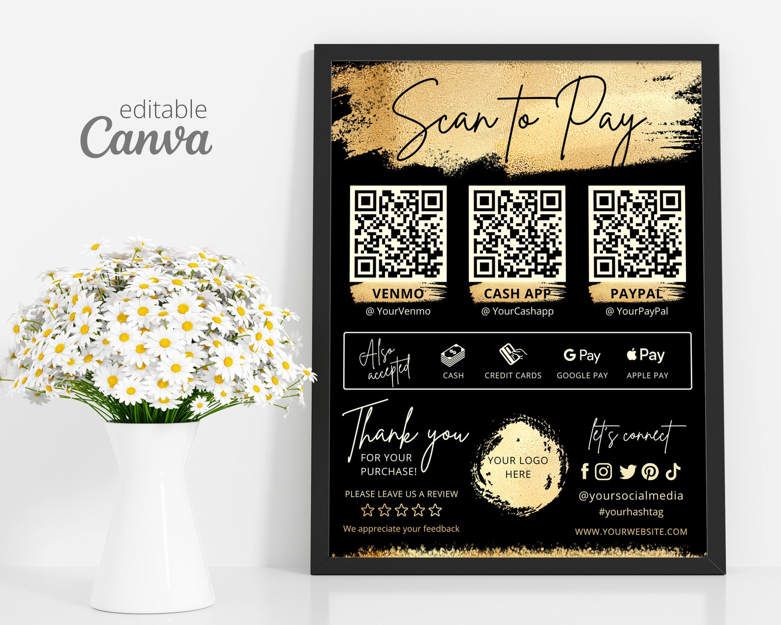 Gold Scan to Pay Template QR Code Scan to Pay Payment Sign - Etsy