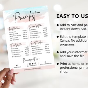 Editable Price List Template for Small Business - Printable Canva Template With Customizable ...