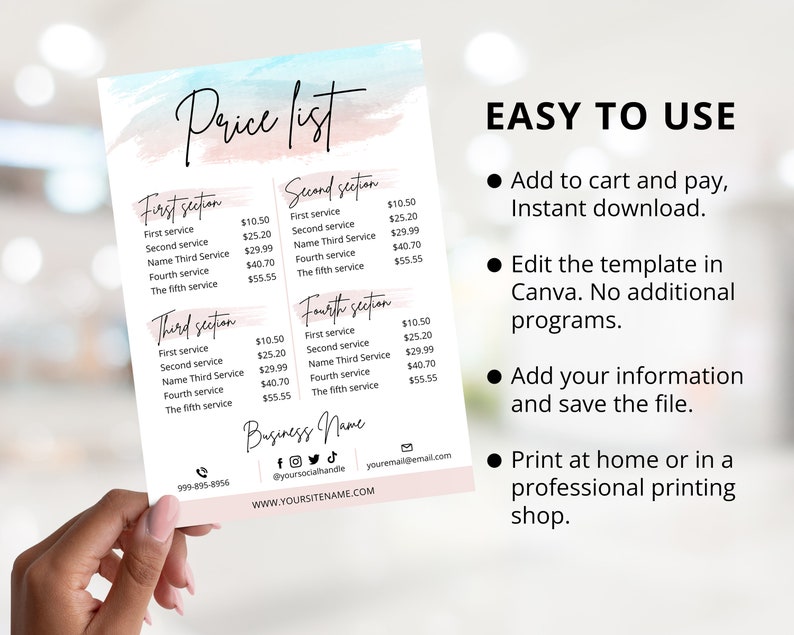 Editable Price List Template for Small Business Printable - Etsy