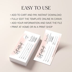 Editable Gift Certificate Template, Printable Gift Card Template With ...