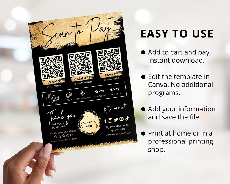 Gold Scan to Pay Template QR Code Scan to Pay Payment Sign - Etsy