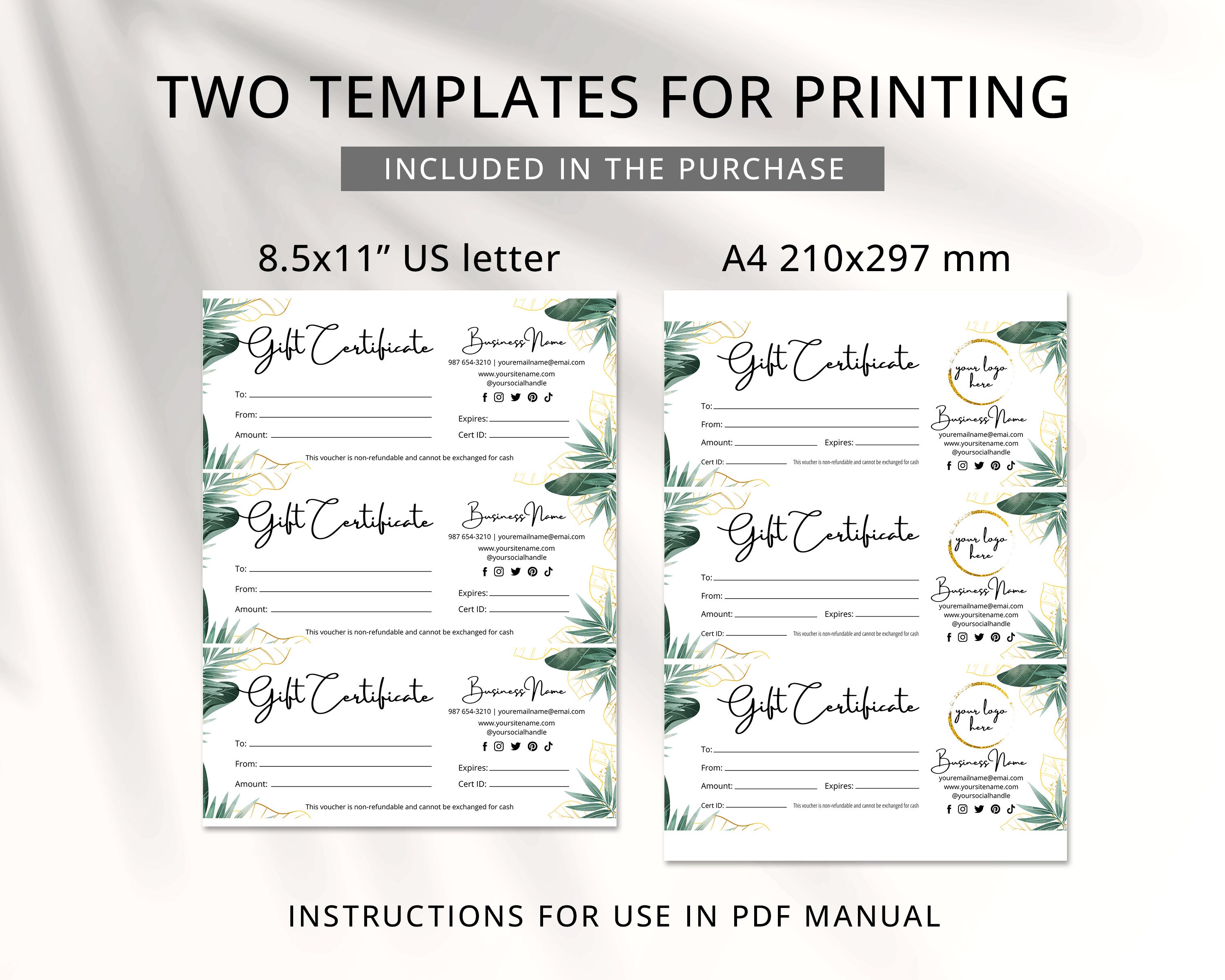 Tropical Gift Certificate Template Printable Gift Card - Etsy