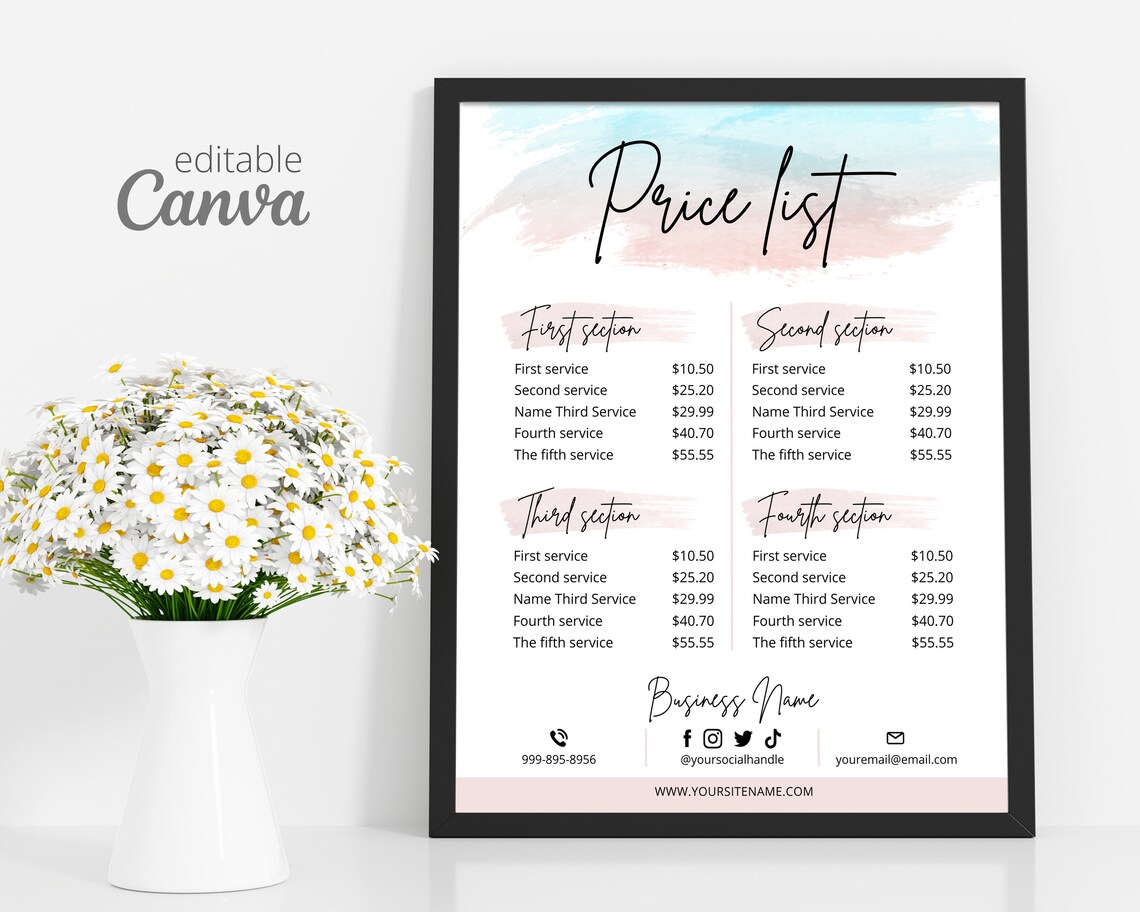 Editable Price List Template for Small Business Printable - Etsy