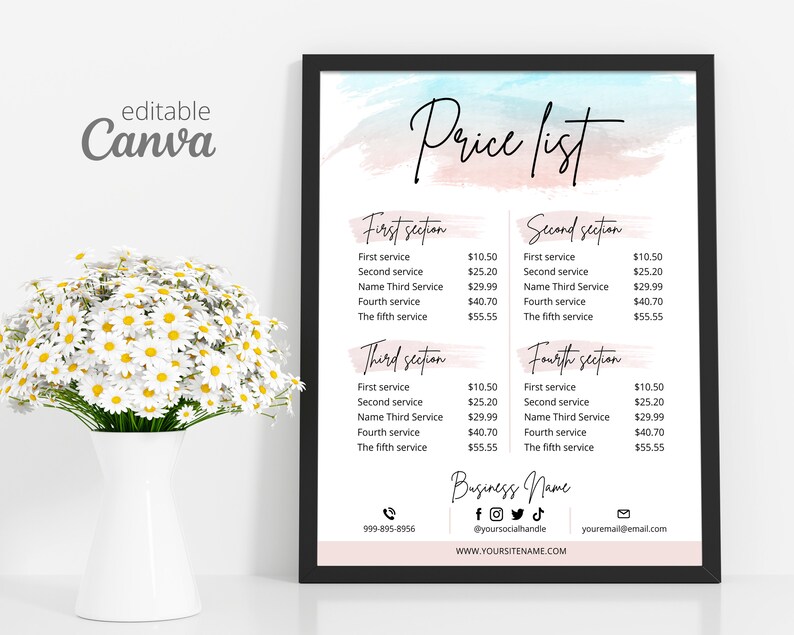 Editable Price List Template for Small Business Printable - Etsy