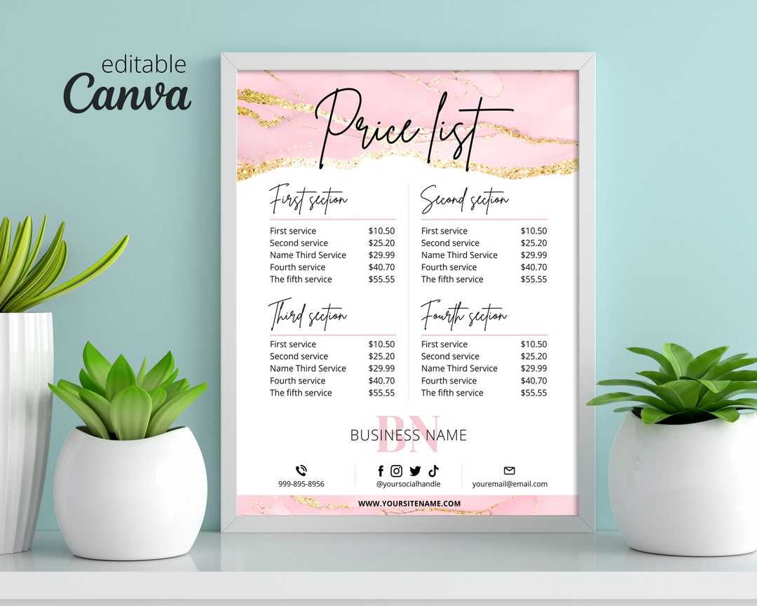Printable Editable Price List Template Sign for Small - Etsy