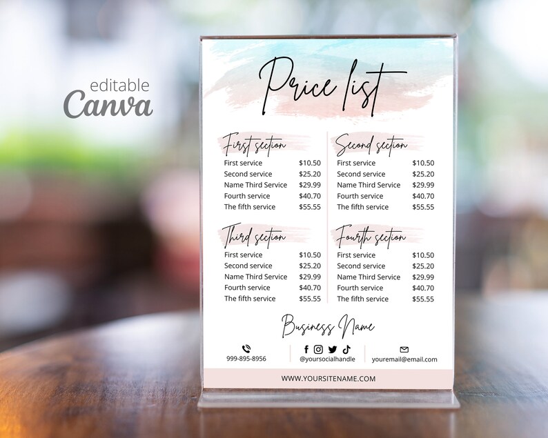 Editable Price List Template for Small Business Printable - Etsy