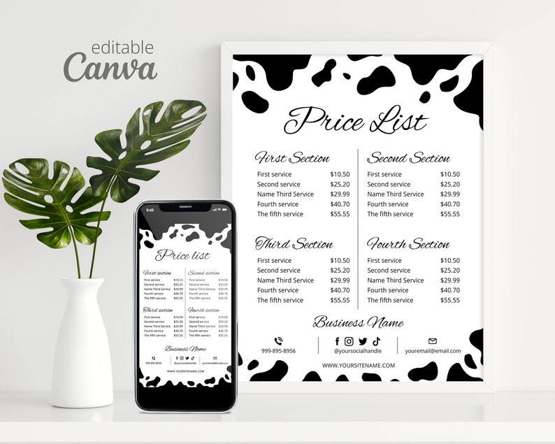 Editable Printable Price List Template Small Business Sign - Etsy