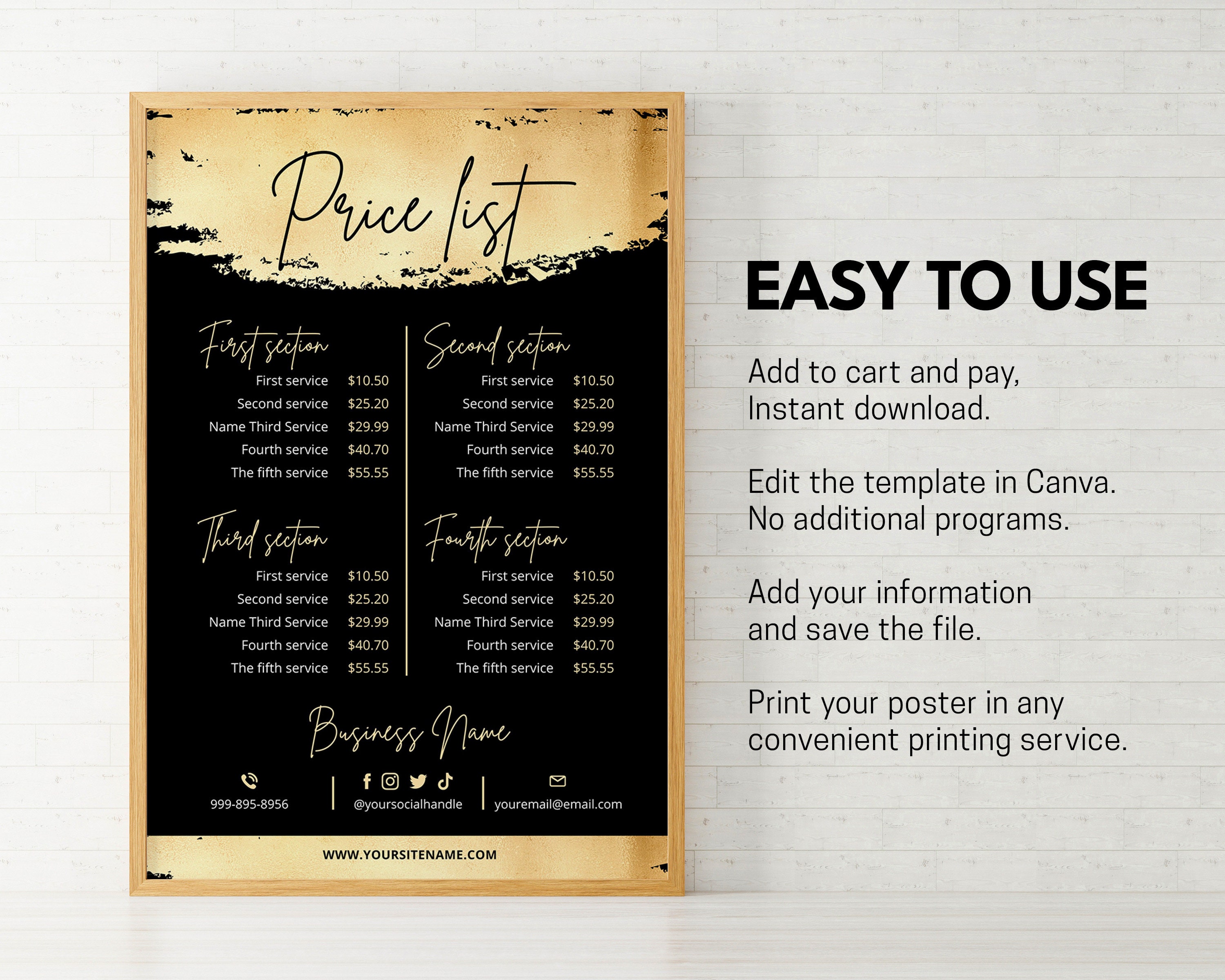 Editable Printable Price List Template Poster for Small - Etsy