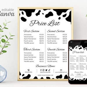 Editable Printable Price List Template, Small Business Sign, Modern ...