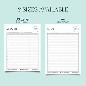 Editable Sign up Sheet Template for Easy Event Registration and ...