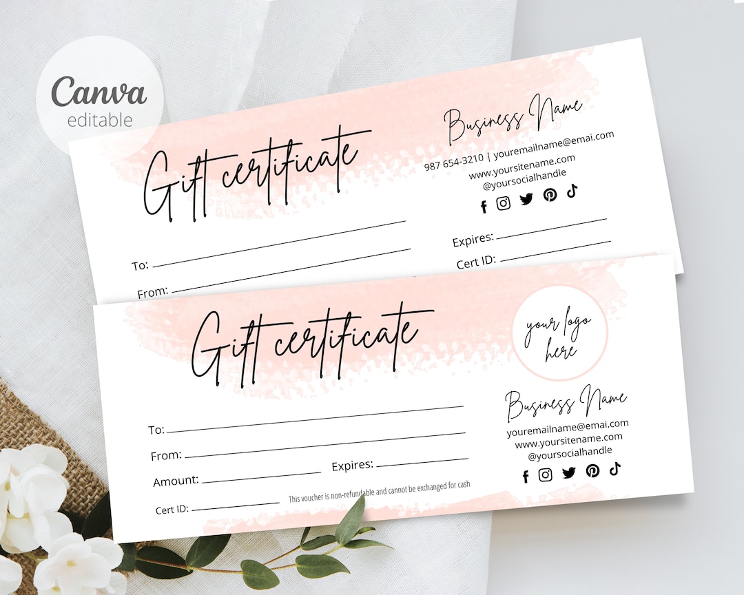 Editable Gift Certificate Template, Printable Gift Card Template With ...