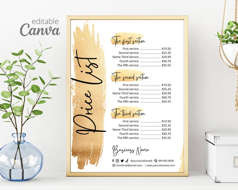 Editable Price List Template Sign for Small Business - Etsy