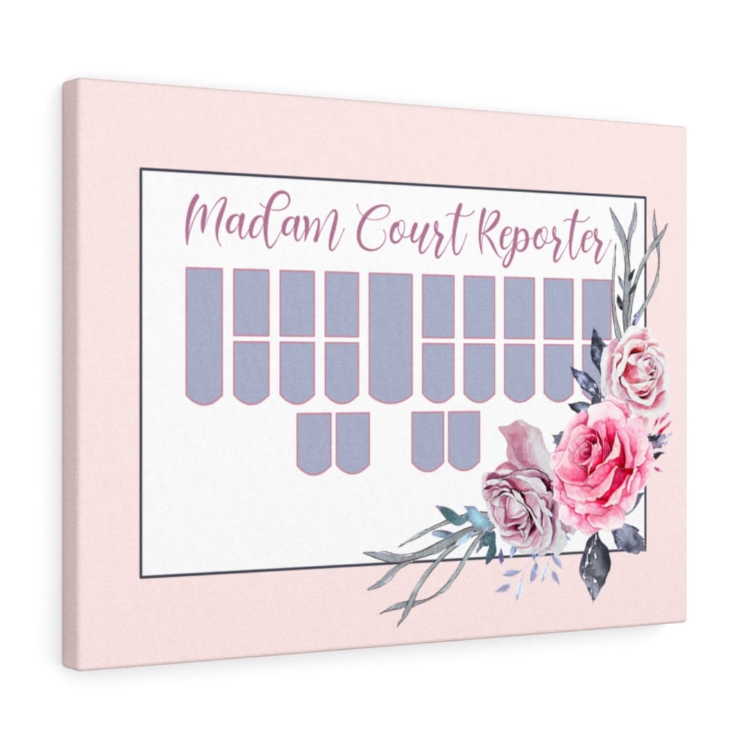 Madam Court Reporter Watercolor Rose Steno Keyboard 16x12 Canvas ...