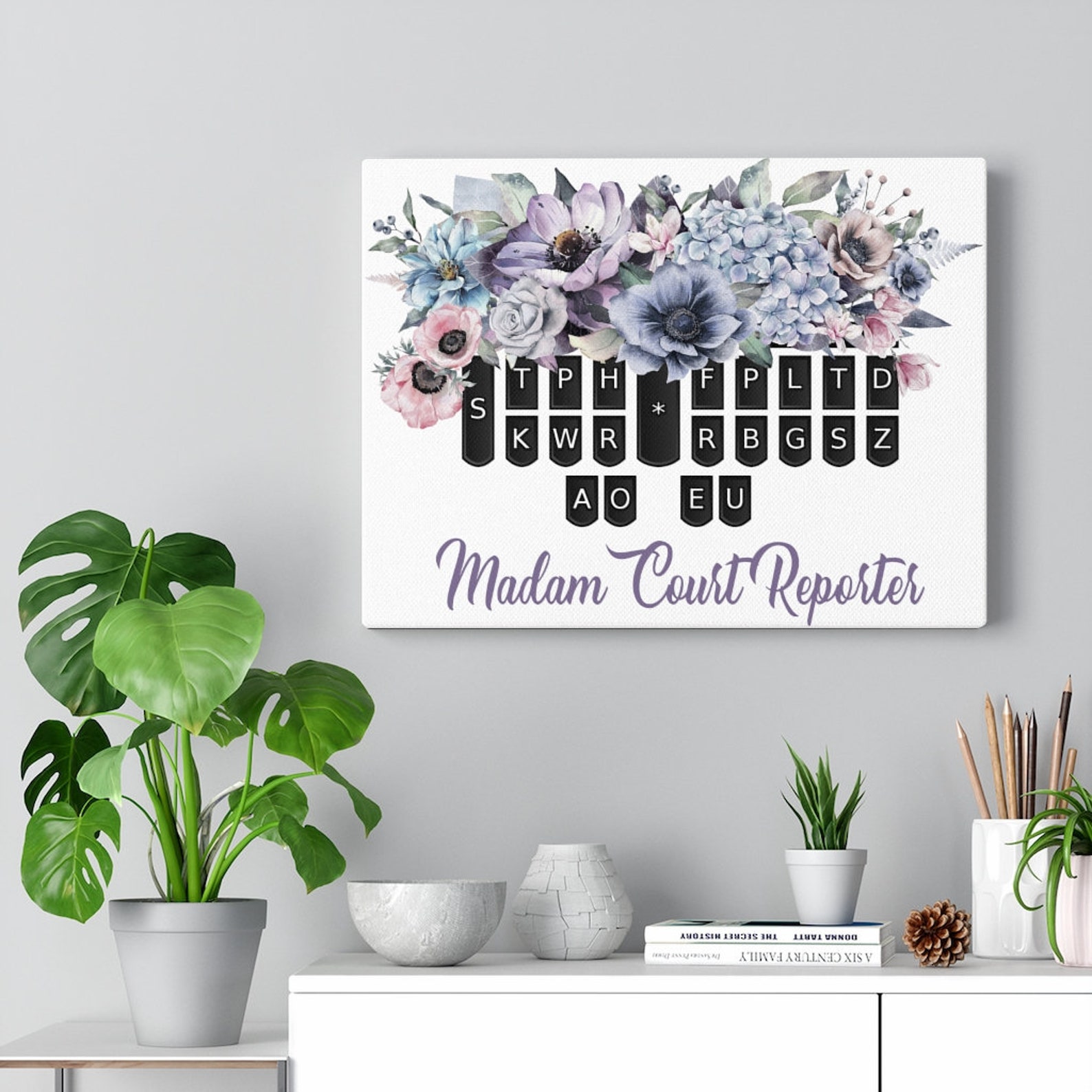 Madam Court Reporter Steno Keyboard Art, Watercolor Digital Art Canvas ...