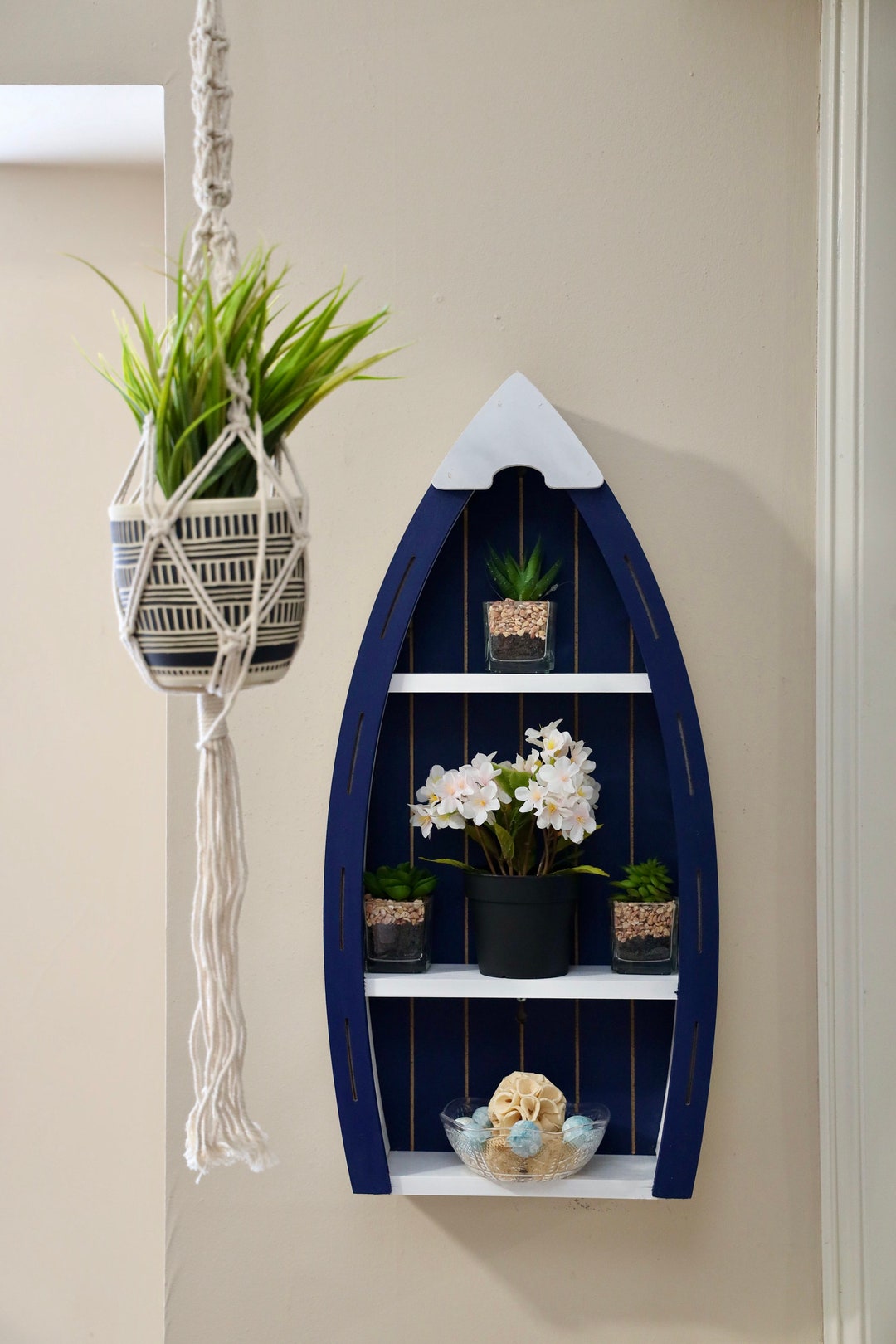 Nautical Wooden Boat Shelf, Nautical Home Decor, Room Decor, Hanging ...
