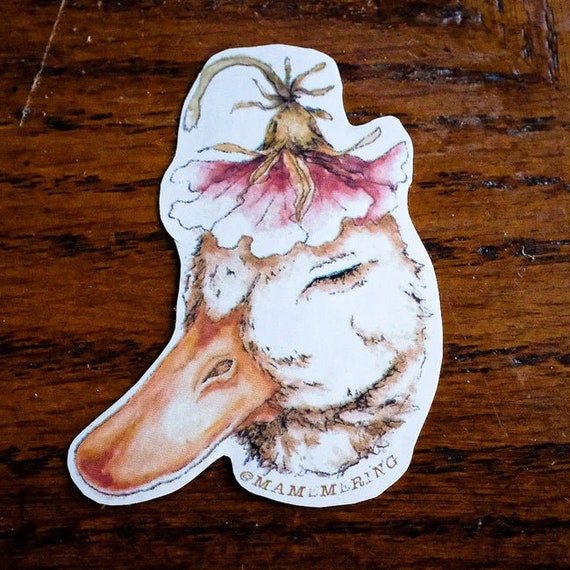 Cute Duck With a Flower Hat Waterproof Sticker | Etsy