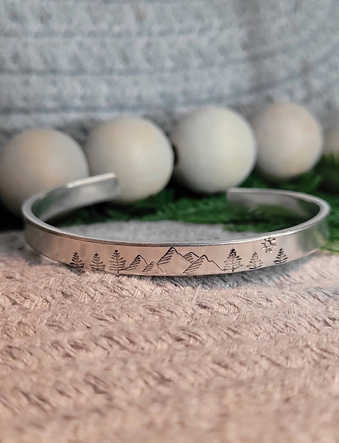 Simple Mountain Scene Cuff | Hand Stamped Aluminum - Etsy