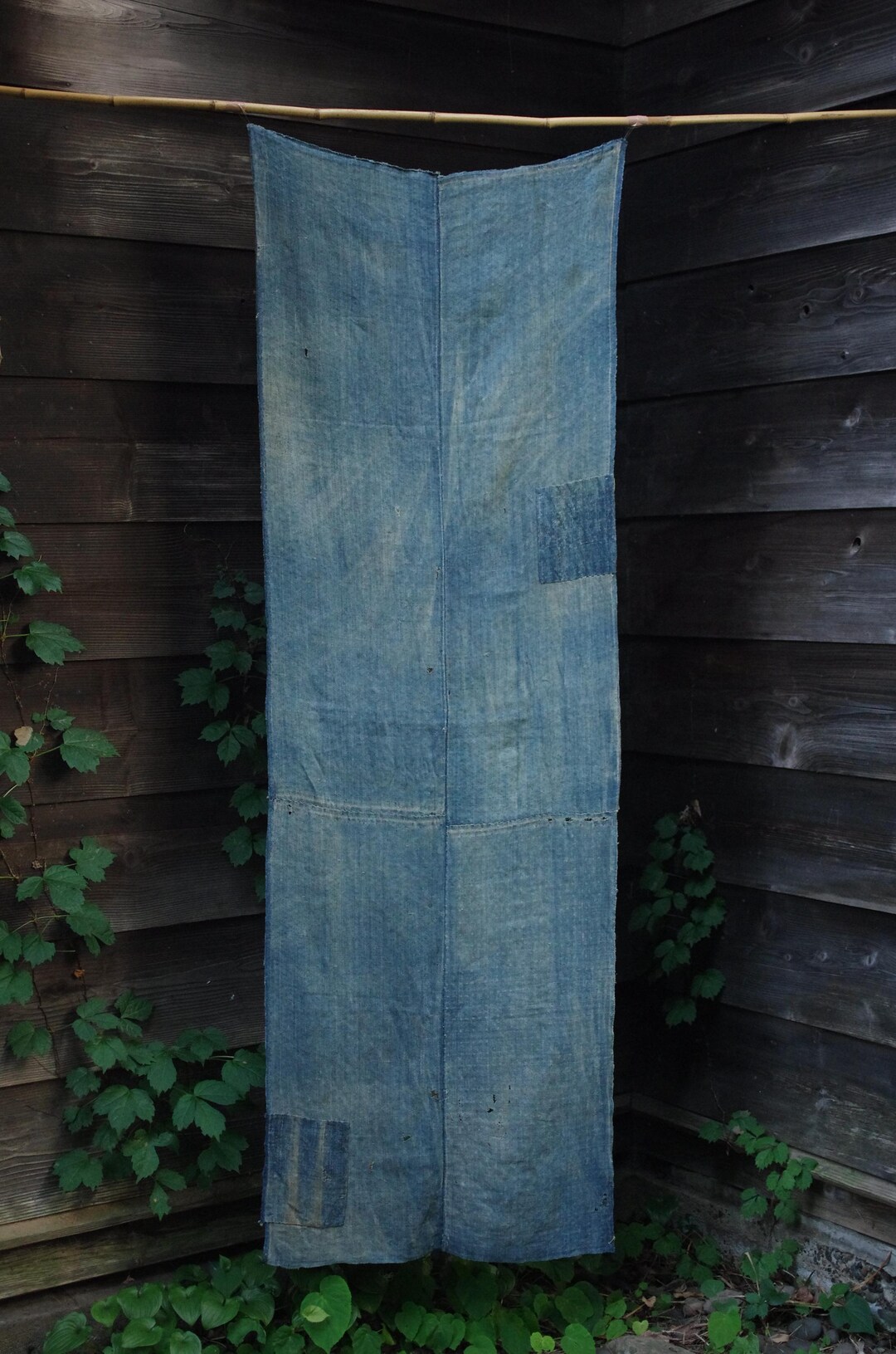 Late Edo to Meiji Period Hemp Cloth Panel (with Indigo Stenciled Floral ...