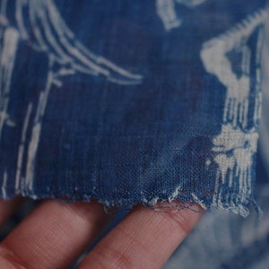 Indigo-dyed Linen Cloth From Around the Taisho Period. Crane and Bamboo ...
