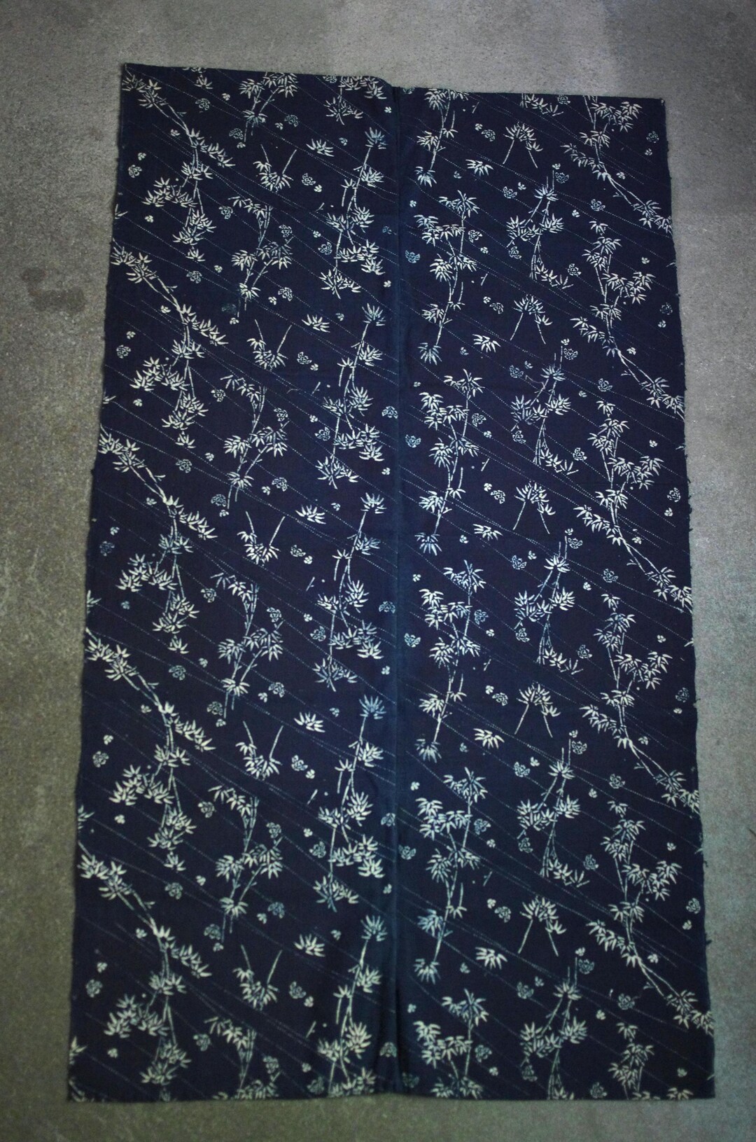 Indigo-dyed Katazome Cotton Cloth With a Bamboo and Sparrow Pattern ...