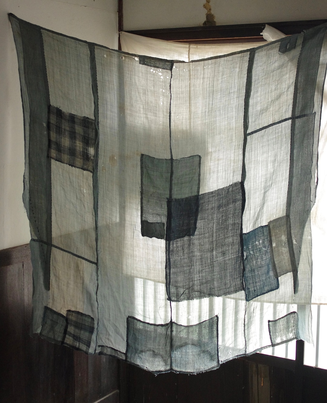 Boro, an Indigo-dyed Linen Cloth With a Checkered Pattern From the End ...