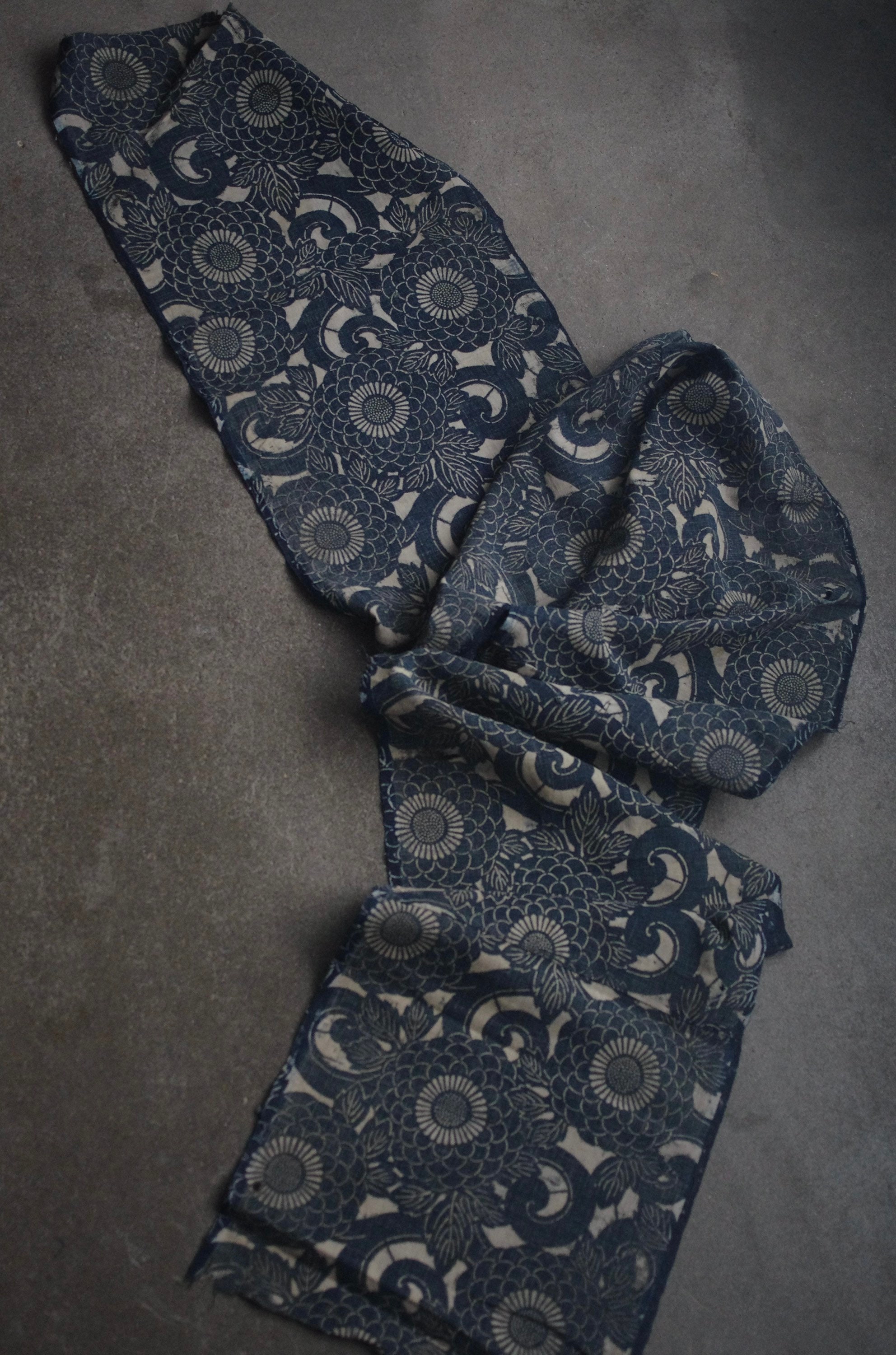 Long Cotton Fabric With Indigo Stencil Dyeing Around the Meiji Period ...