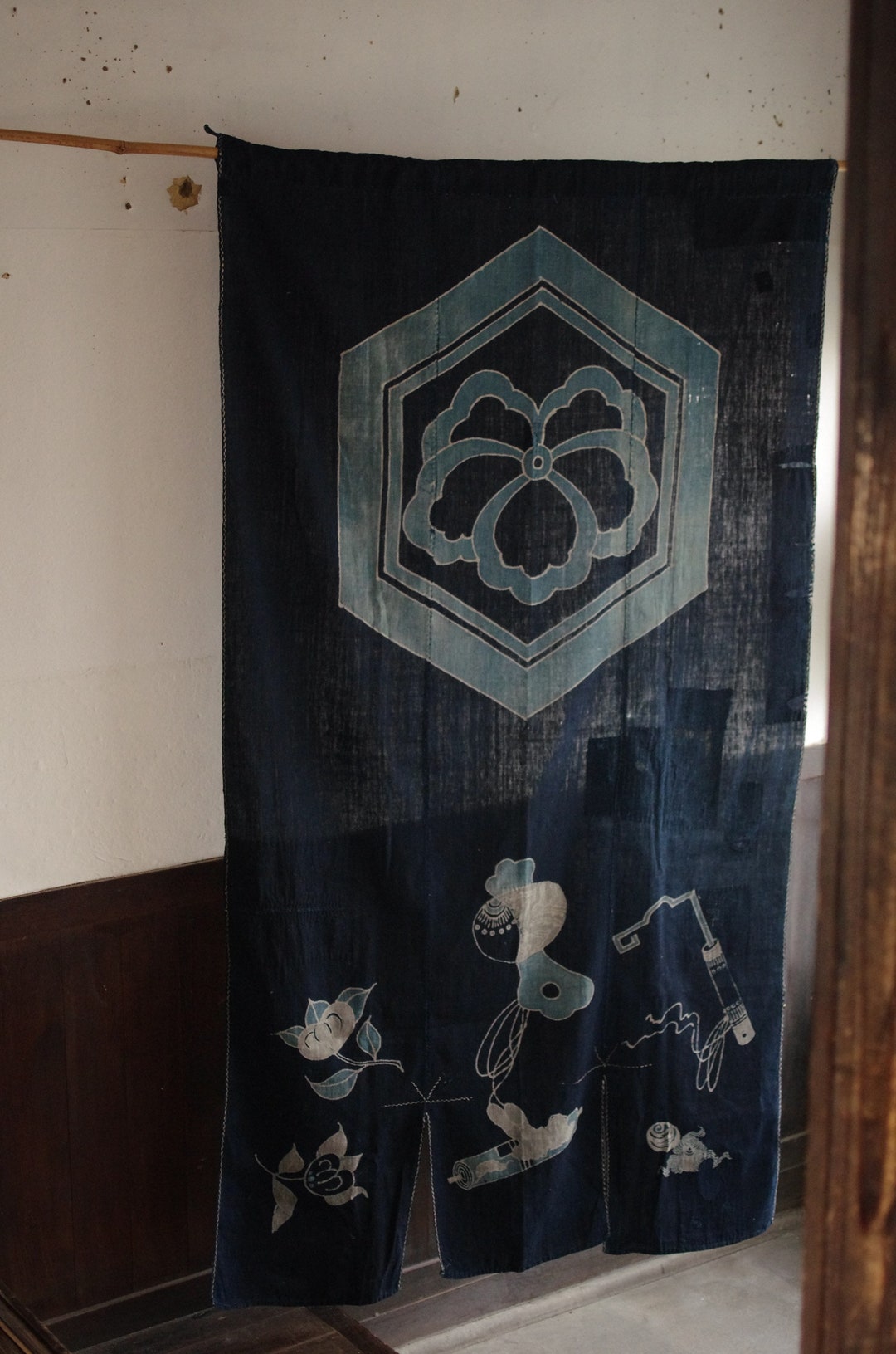 Indigo-dyed Cotton Noren With Treasured Patterns. - Etsy