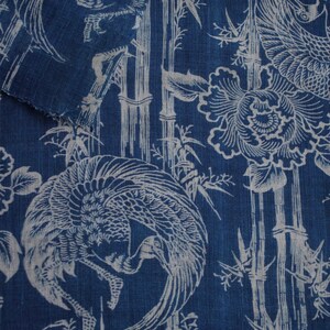 Indigo-dyed Linen Cloth From Around the Taisho Period. Crane and Bamboo ...
