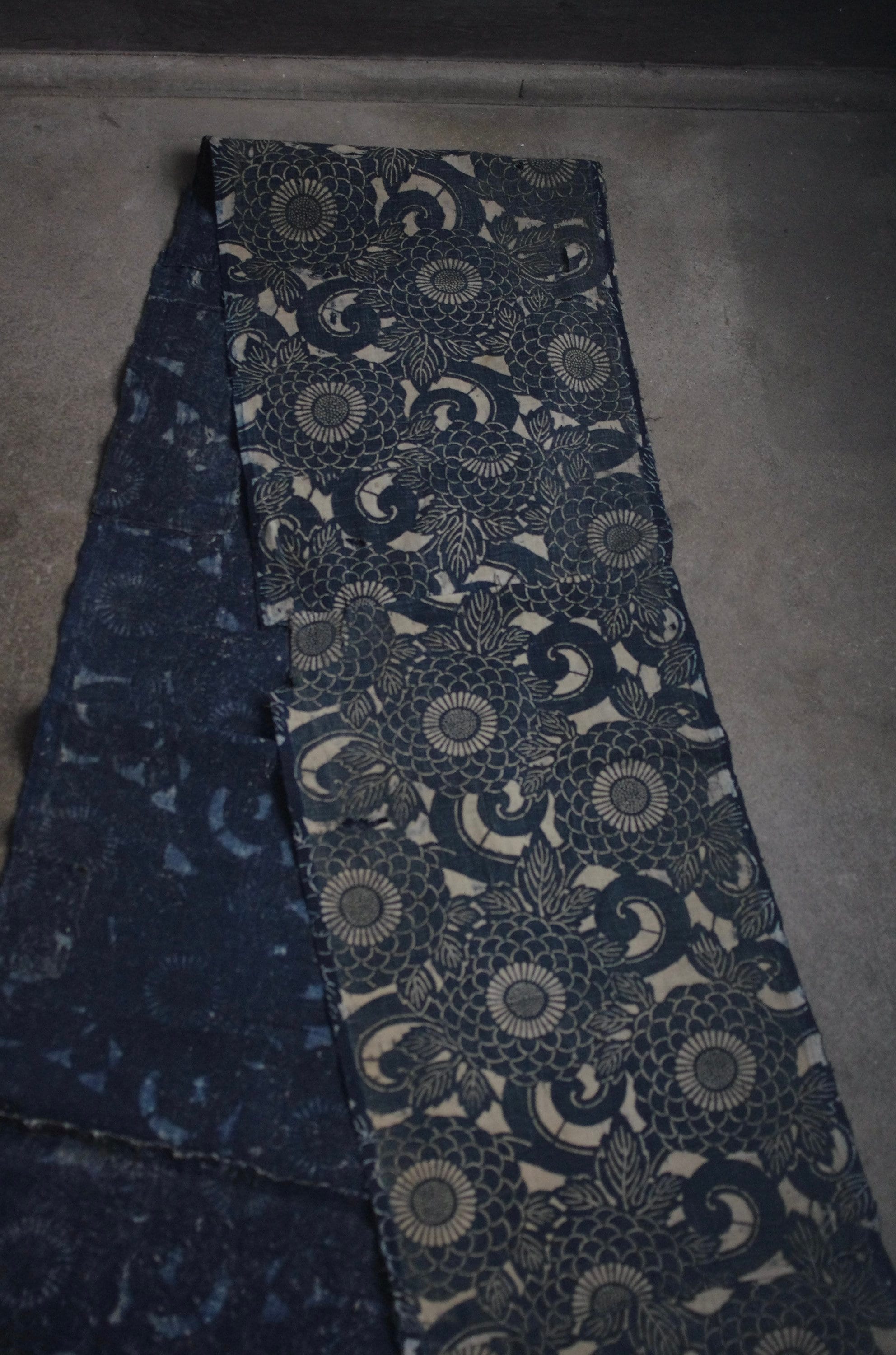 Long Cotton Fabric With Indigo Stencil Dyeing Around the Meiji Period ...
