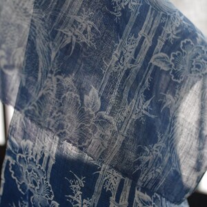Indigo-dyed Linen Cloth From Around the Taisho Period. Crane and Bamboo ...