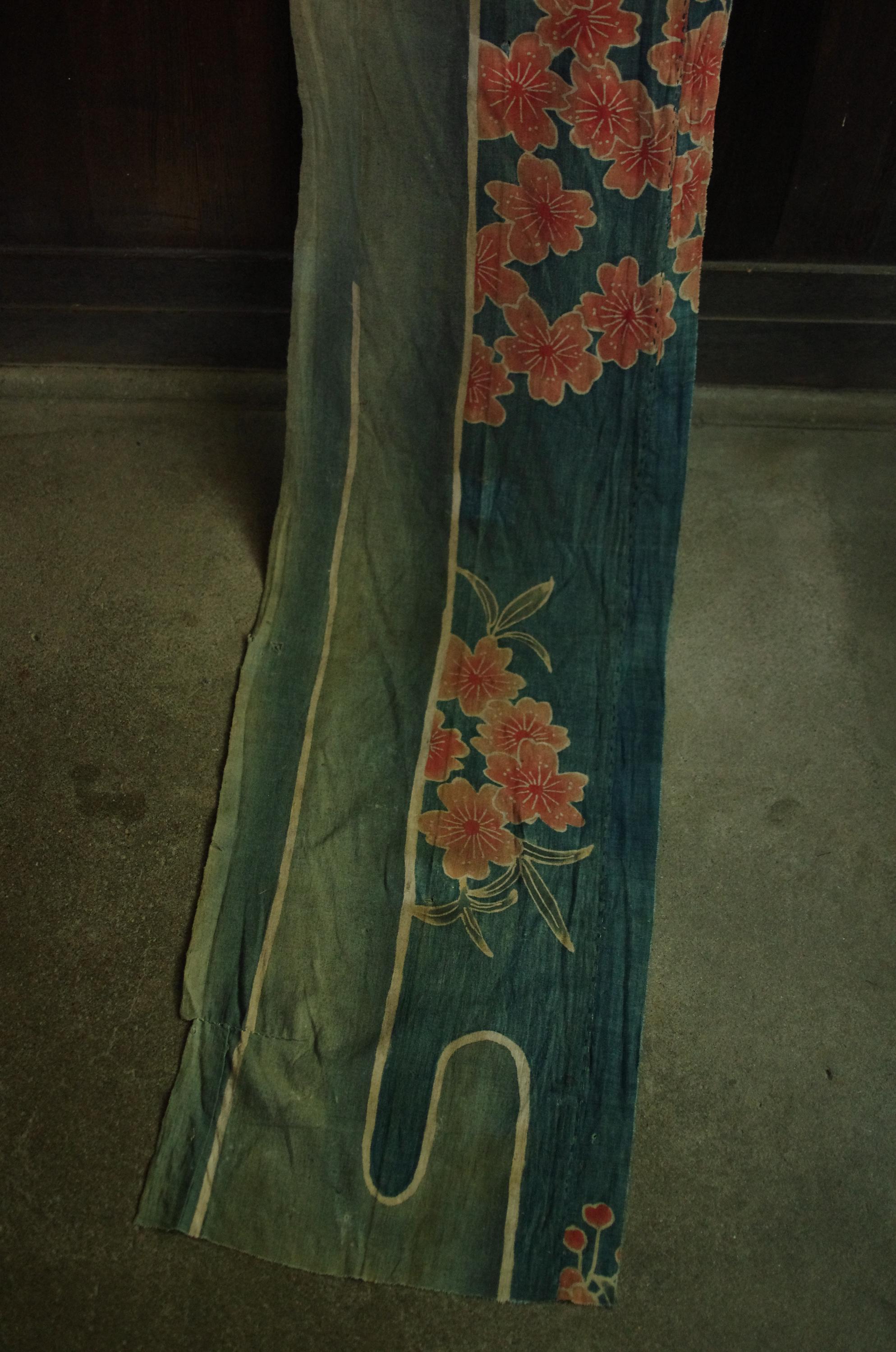 Indigo-dyed Tsutsugaki Cherry Blossom Pattern Cotton Fabric From the ...