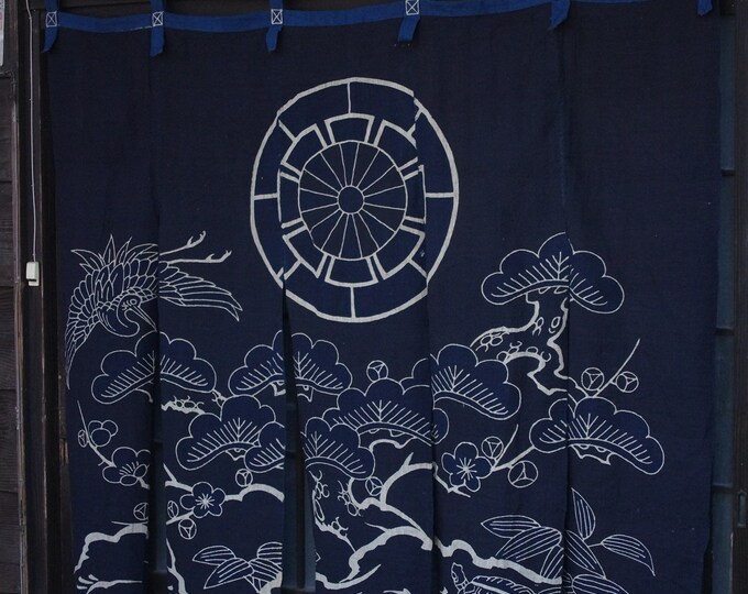Vintage Japanese Indigo Blue Cotton Cherry Blossom Noren Door Way ...