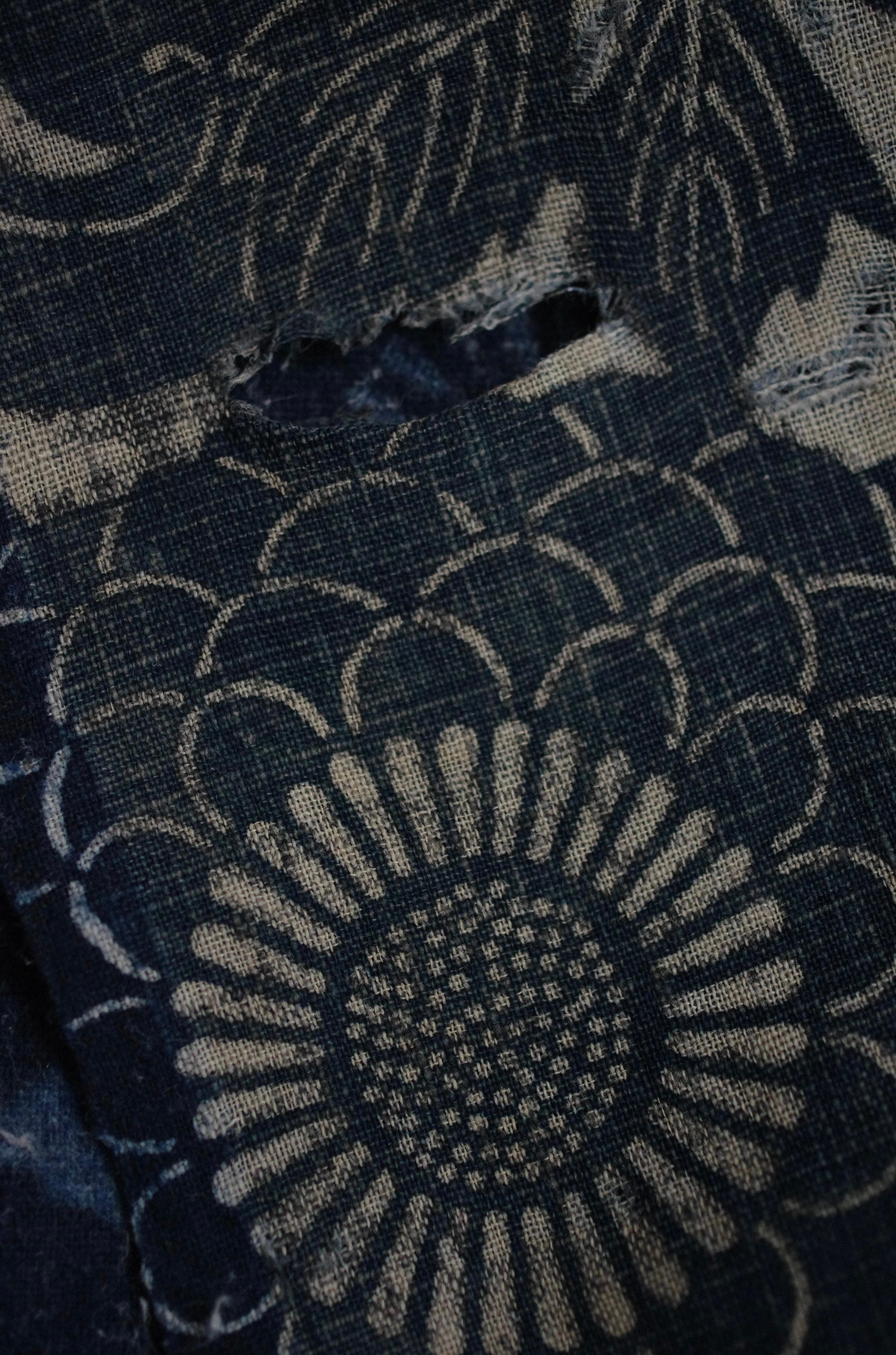 Long Cotton Fabric With Indigo Stencil Dyeing Around the Meiji Period ...