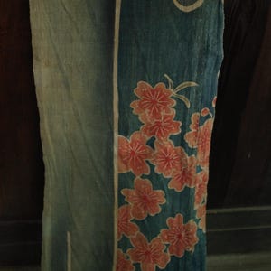 Indigo-dyed Tsutsugaki Cherry Blossom Pattern Cotton Fabric From the ...