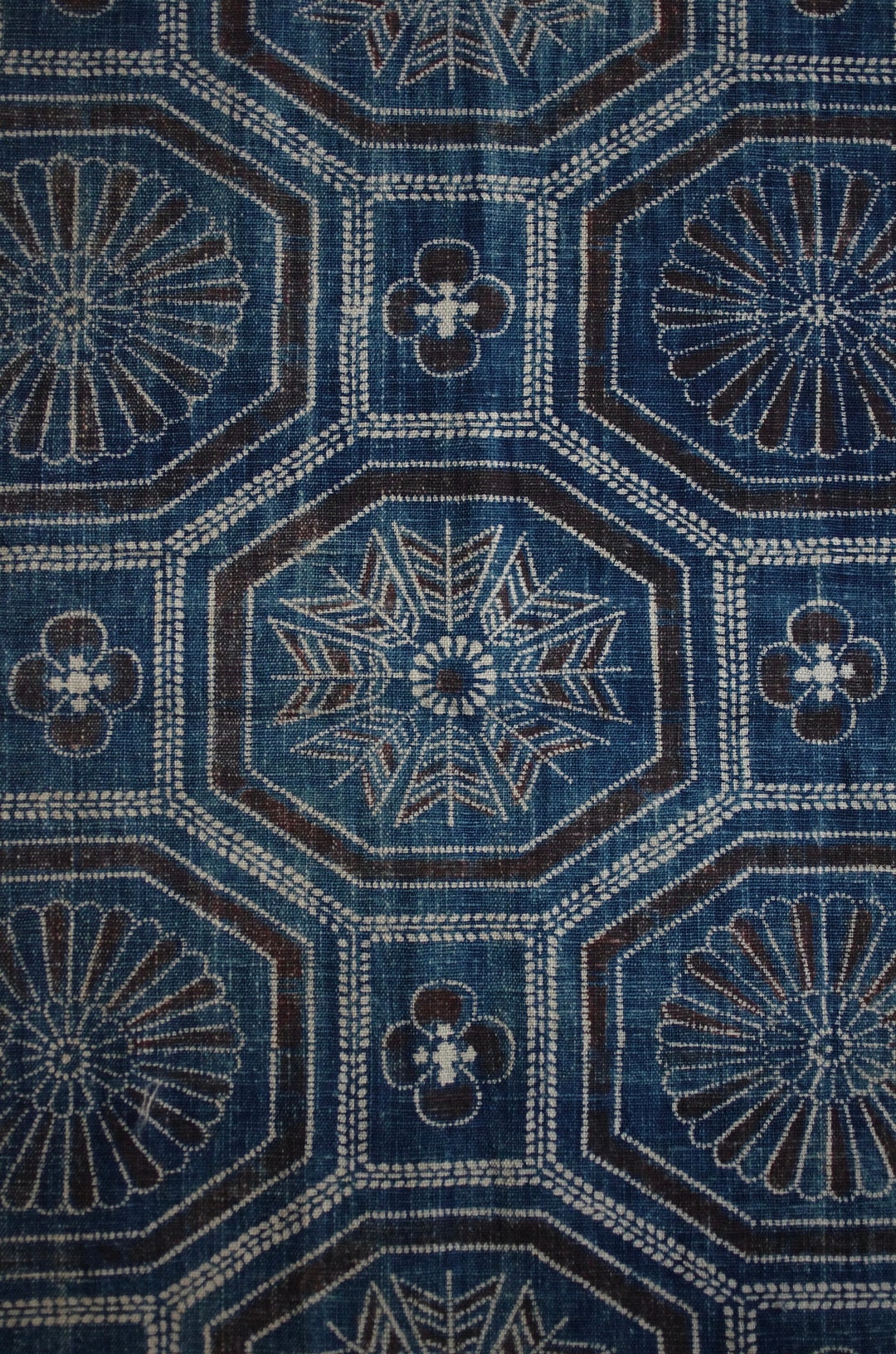 Indigo-dyed Stencil-dyed Cotton Fabric With Shokkou Pattern From the ...