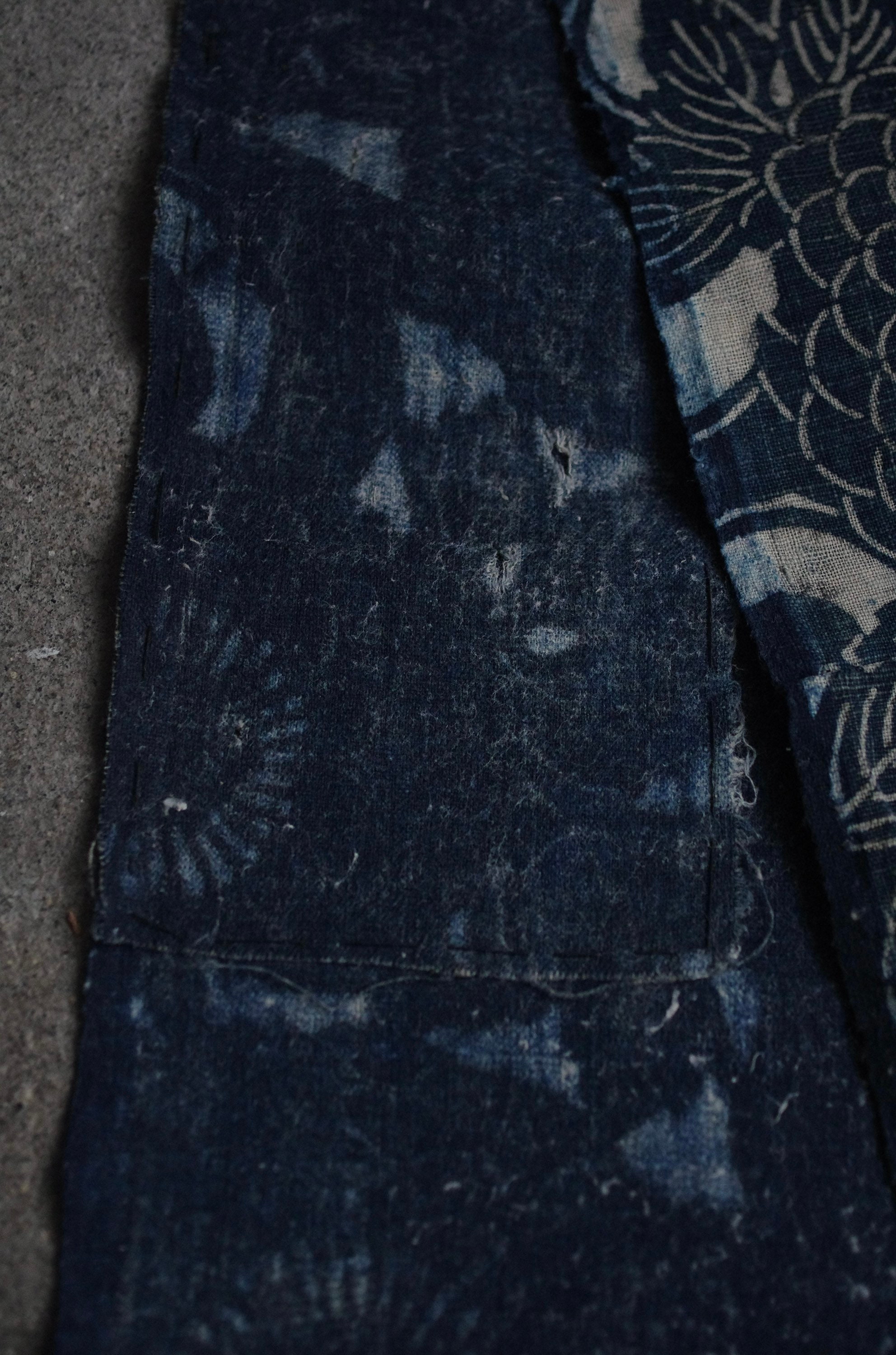 Long Cotton Fabric With Indigo Stencil Dyeing Around the Meiji Period ...