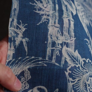 Indigo-dyed Linen Cloth From Around the Taisho Period. Crane and Bamboo ...
