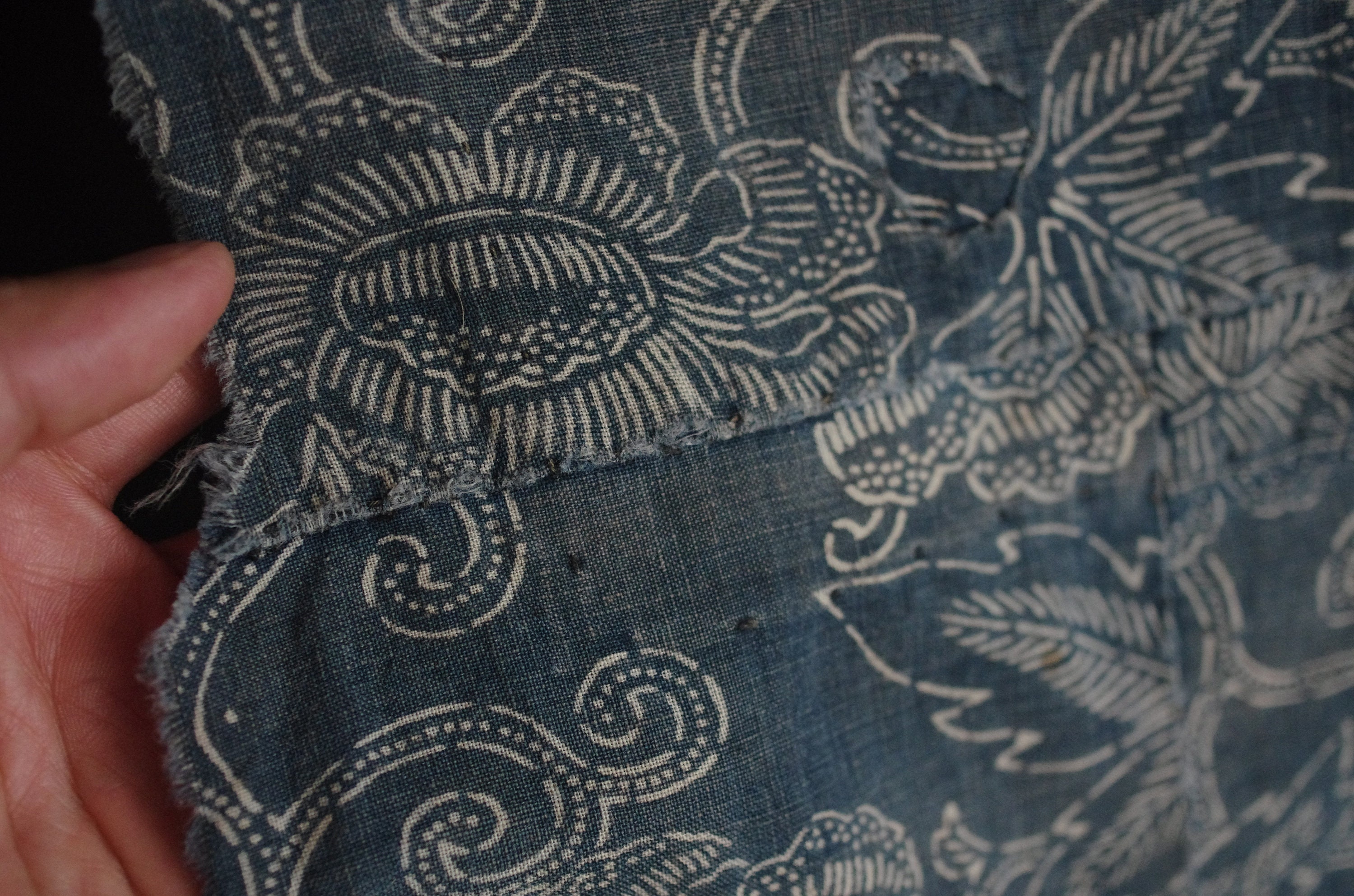 Indigo-dyed Stencil-dyed Cotton Fabric With Peonies From Around the Taisho Era. - Etsy