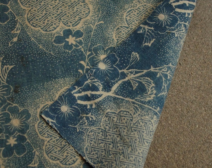 Indigo Dyed Stencil-dyed Cotton Fabric From the End of the Edo Period ...