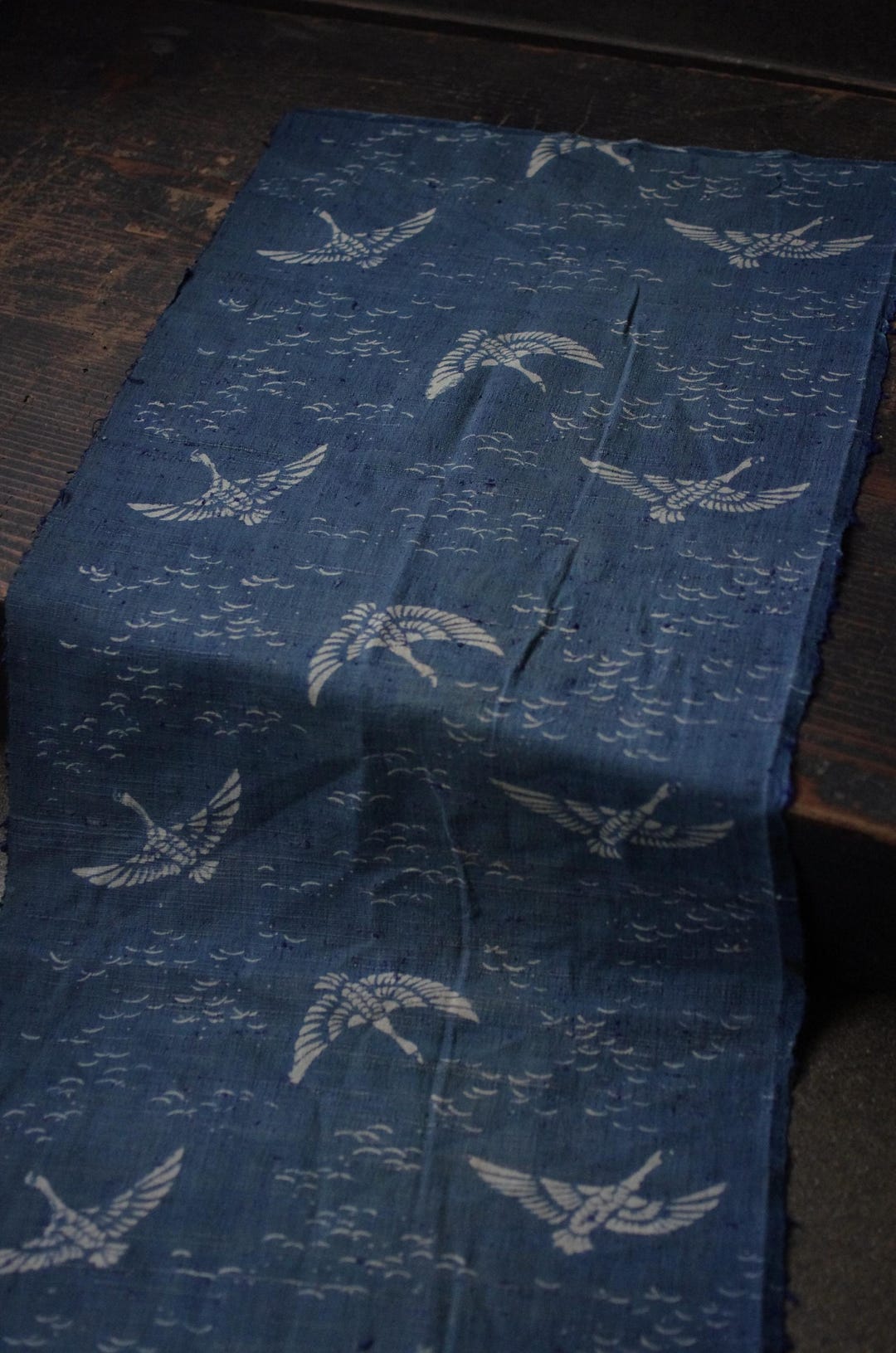 Indigo Dyed Stencil-dyed Cloth. Silk Weft and Cotton Warp. - Etsy