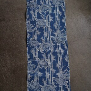Indigo-dyed Linen Cloth From Around the Taisho Period. Crane and Bamboo ...