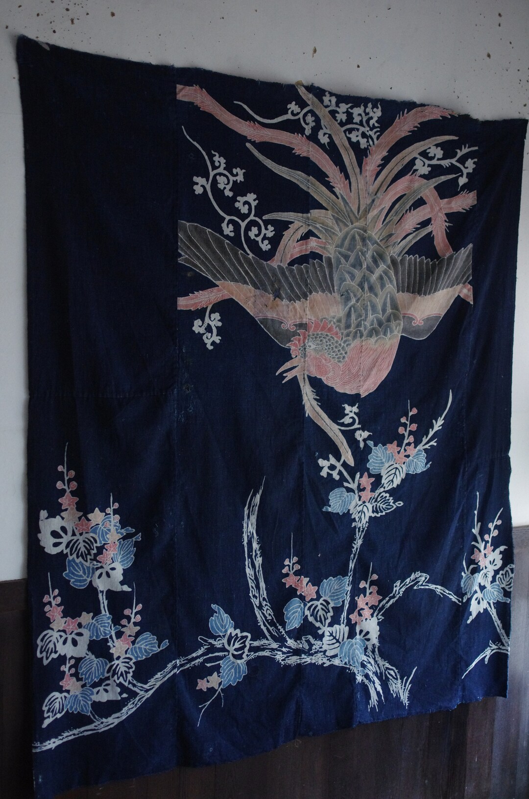 Indigo-dyed Tsutsugaki Cotton Cloth From Around the Meiji Era. Phoenix ...