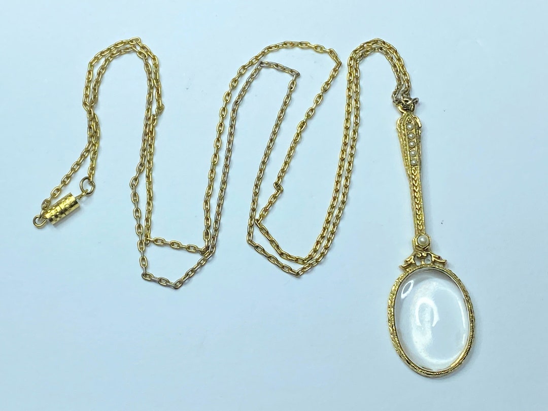 10K Yellow Gold Seed Pearl Mini Magnifier Glass Oval Cable - Etsy