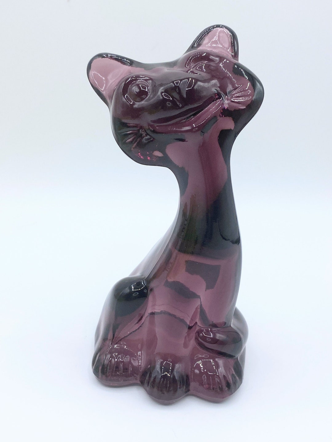 Fenton Art Glass Purple Happy Slag Cat 2004 6 - Etsy