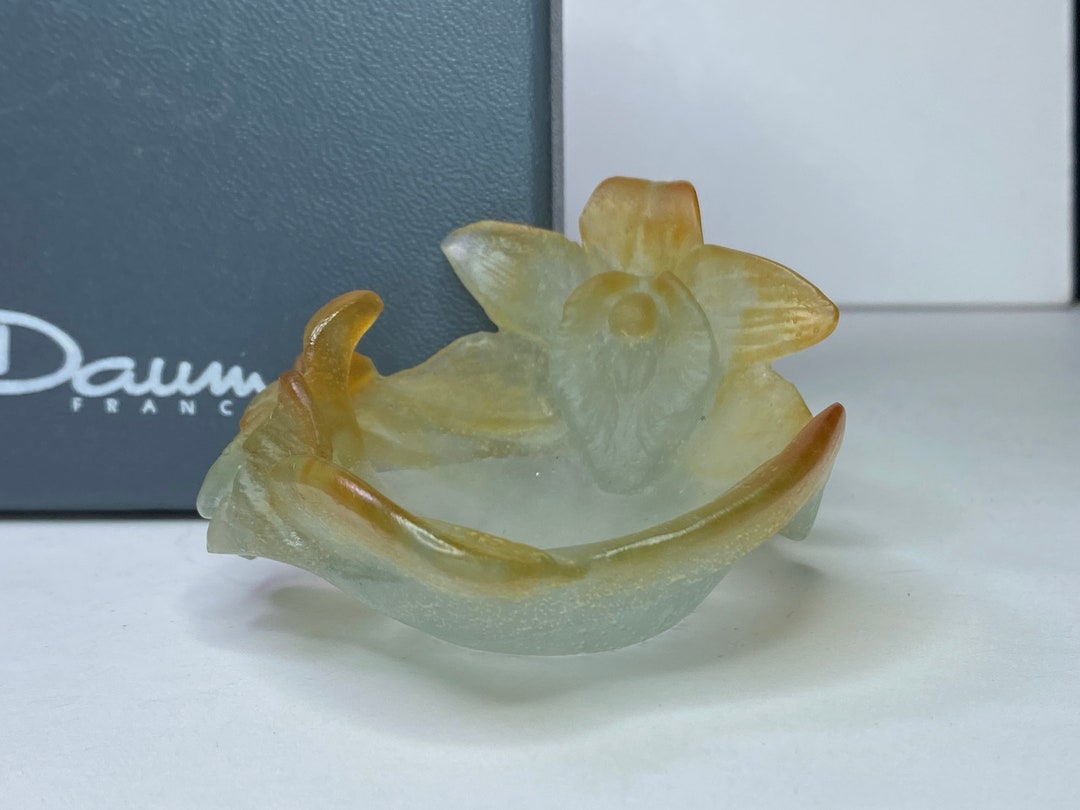 Daum France Art Glass Mini Coupelle Orchidee Ambre Original Box - Etsy