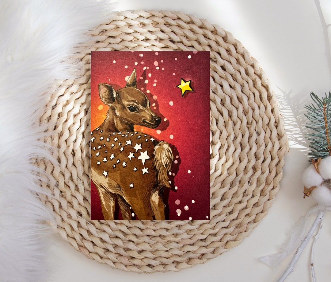 Christmas Card Fawn - Etsy