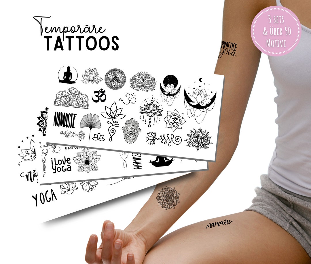 Yoga Tattoos | Temporary Tattoos | 3 Sets | More Than 50 Designs ...