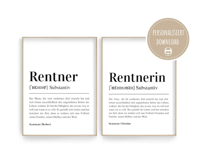 Personalisiertes Bild "Definition RUHESTAND" Geburtstag Bedanken ...