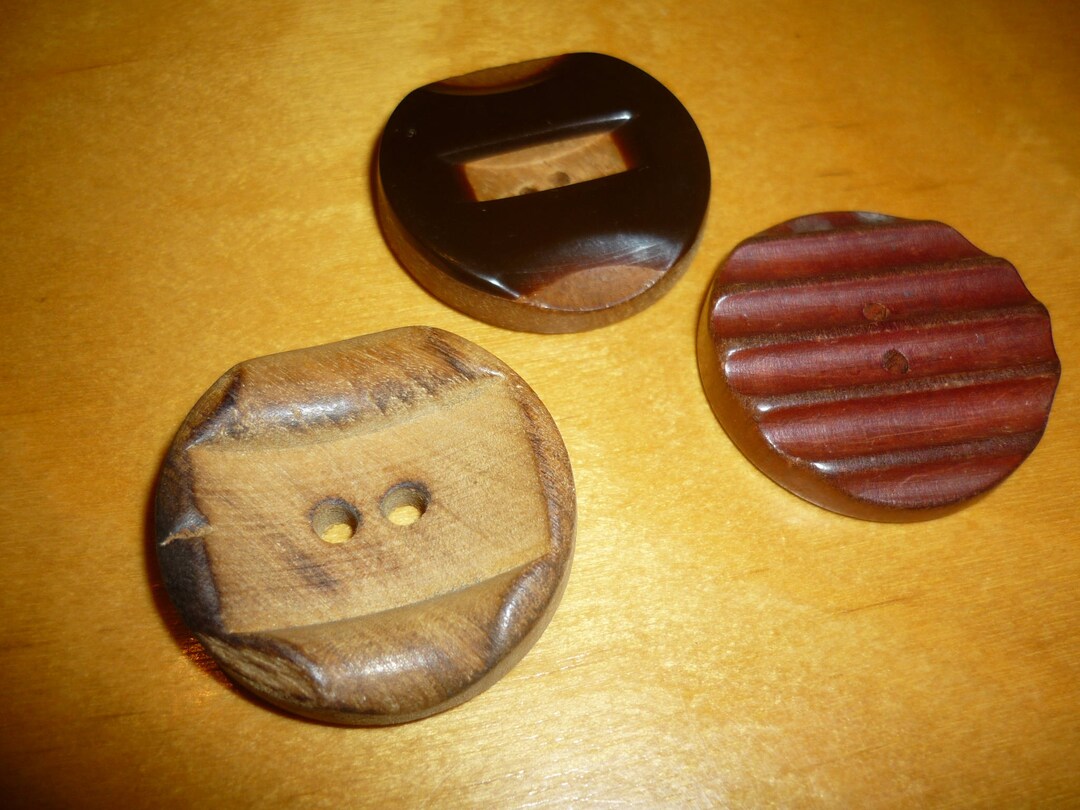 3 X Large Vintage Wood Coat Buttons - Various Designs and Colors - 1"1/ ...