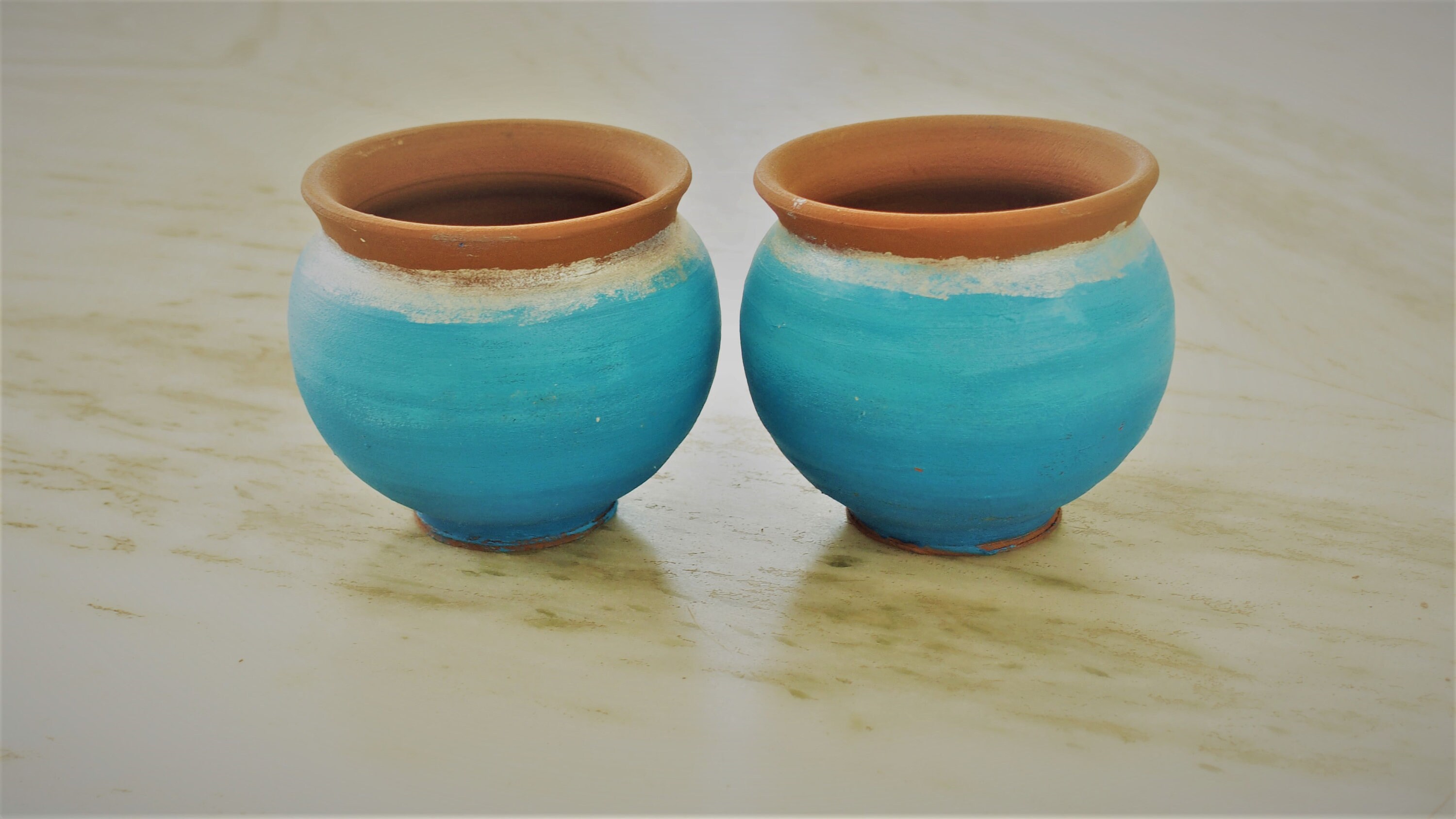 Kulhad Indian Tea Cup Coffee Cup Hand Painted Unglazed Blue | Etsy